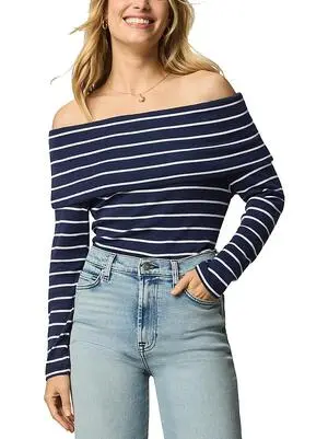 Splendid Josie Off The Shoulder Top - Navy/white