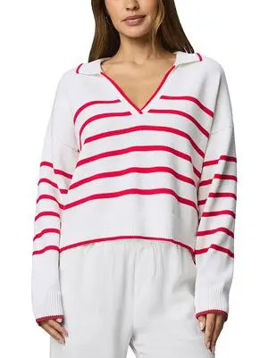 Splendid Arden Striped Polo Sweater White/rouge