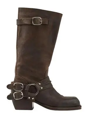 Sandro Tall Leather Biker Boots - Brown