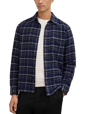 REISS Sam Long Sleeved Patch Pocket Check Overshirt - Navy