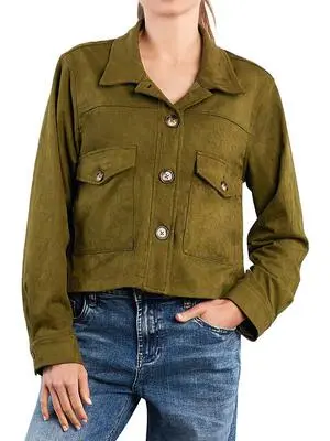 BILLY T Boxy Faux Suede Jacket - Green Pine