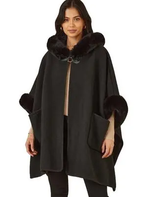 YUMI Hooded Cape Jacket - Black