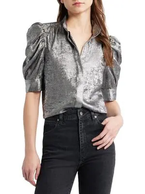 FRAME Gillian Puff Sleeve Button-up Shirt - Gunmetal