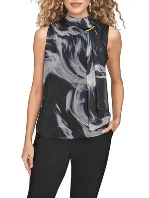 Donna Karan New York Sleeveless Chiffon Top - Black/vapor Multi