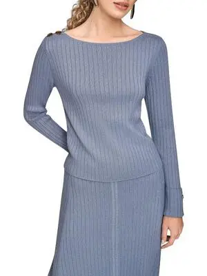 Donna Karan New York Button Detailed Ribbed Knit Sweater - Tempest