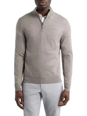 Canali Heathered Wool Quarter Zip Sweater - Beige