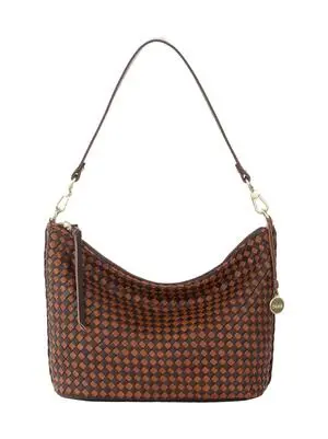 THE SAK Juniper Small Hobo Leather Bag - Woven Mahogany Cognac