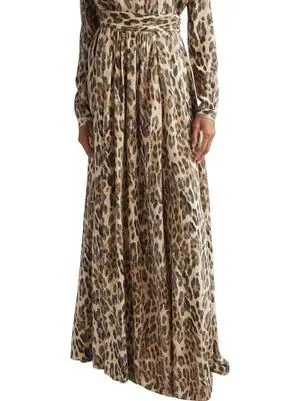 ST. JOHN Leopard Print Silk Georgette A-Line Skirt