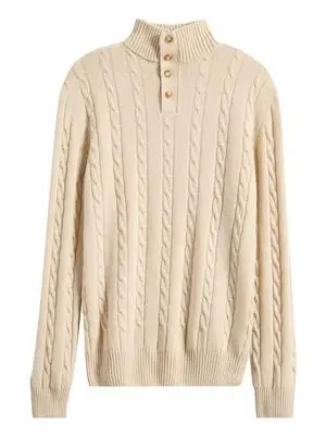 AURELIEN Cable Merino Wool Half Placket Sweater