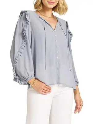 Matty M. Button-up Shirt With Ruffle Sleeves - Smoke