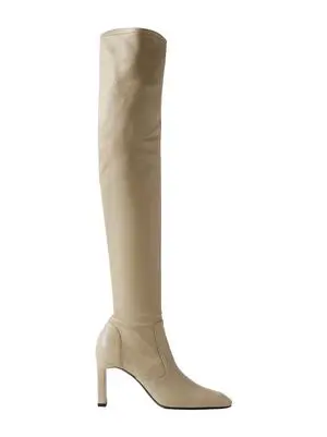 TOTÊME Leather Over-The-Knee Block Heel Boots Neutrals