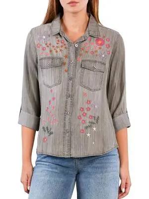 BILLY T Floral Embroidered Shirt - Perfect Grey