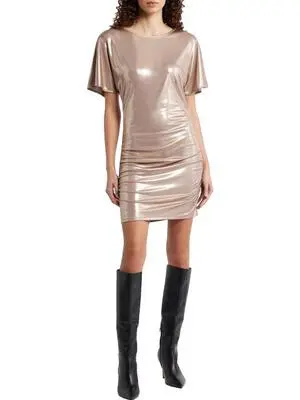 Hugo Boss Crystal Ruched Lamé Minidress - Beige Overflow