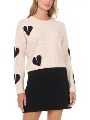 Vince Camuto Rhinestone Heart Crewneck Sweater - Malted