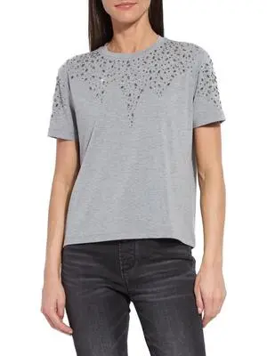 Lyssé Rhinestone-embellished Short-sleeve Top - Dark Heather Gray