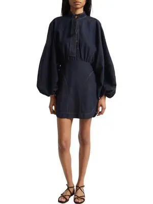 Zimmermann Gathered Long Sleeve Denim Minidress - Night Sky