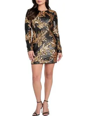 MARCIANO Sequin Long Sleeve Mini Dress - Black/gold