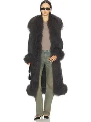 SUSANNA CHOW Dorothy Suede Maxi Coat - Graphite