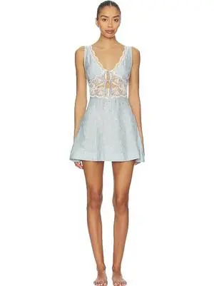 For Love & Lemons Bluebird Jacquard Mini Slip Dress - Dusty Blue