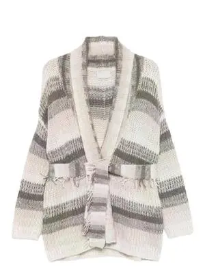 HEMISPHERE Striped Belted Cardigan With Fringe