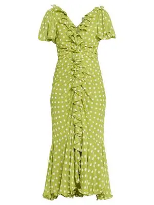 Cinq À Sept Camille Polka Dot Midi Dress - Lemon Puff