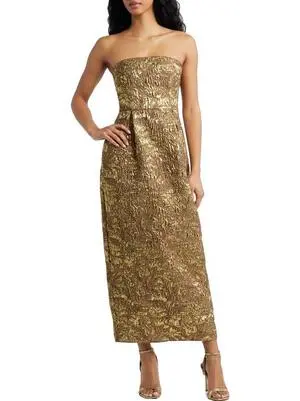 Lulus Metallic Brocade Strapless Cocktail Dress - Gold
