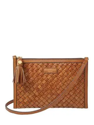 ASPINAL OF LONDON Island Crossbody Pouch In Woven Leather - Tan