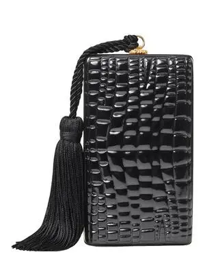 ASPINAL OF LONDON Paloma Box Clutch In Patent Resin Croc - Black