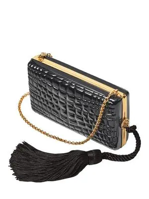 ASPINAL OF LONDON Florence Croc-effect Patent Clutch - Black