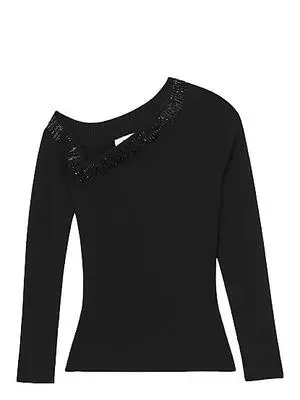 REISS Maddie Beaded Off-shoulder Top - Black