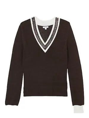 REISS Beaded-neck Knitted Jumper - Chocolate Brown