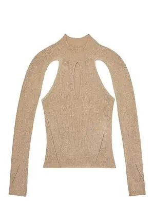 REISS Amaya Metallic Knitted Top - Gold