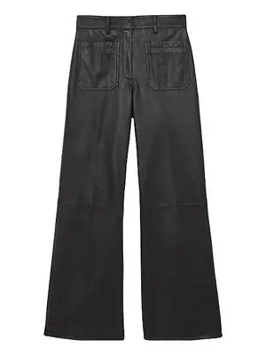 REISS High-rise Flared Leather Trousers - Black