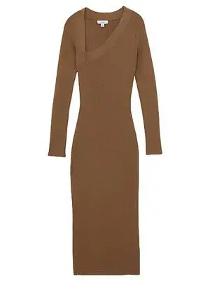 REISS Zeta Asymmetric-neck Knitted Midi Dress - Camel