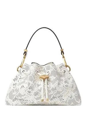 JIMMY CHOO Cinch Small Perforated-lace Leather Shoulder Bag - Latte/gold