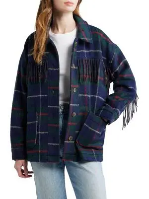 THREAD & SUPPLY Fringe Plaid Shacket - Navy Green Red