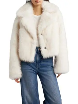 THREAD & SUPPLY Faux Fur Short Coat Cream Sand