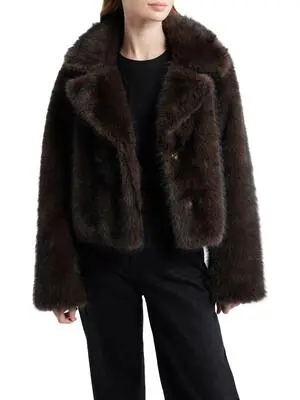 THREAD & SUPPLY Faux Fur Short Coat Dark Brown