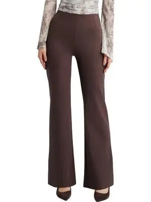 OPEN EDIT High Waist Flare Leg Pants - Brown Seal