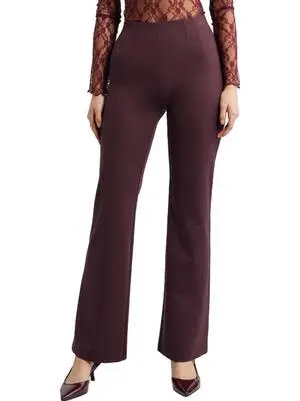 OPEN EDIT High Waist Flare Leg Pants - Burgundy Fudge