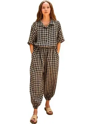 Pink Haley Vanessa Linen Gingham Balloon Pants - Black Gingham