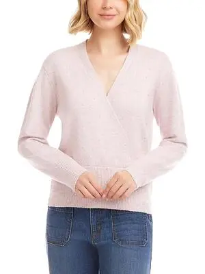 Karen Kane Sequin Crossover Wrap Sweater - Pink