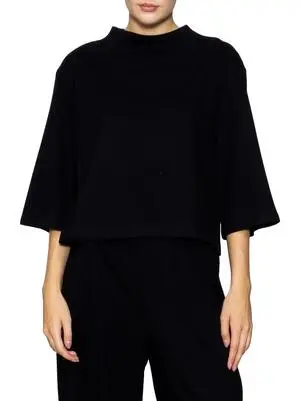 MELLODAY Brushed Knit Boxy Top Black