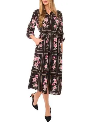 Ted Baker London Mina Floral Print Midi Shirt Dress - Rich Black