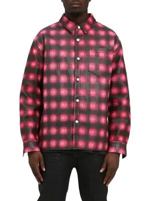 PURPLE BRAND Shadow Plaid Leather Shacket - Pink Multi