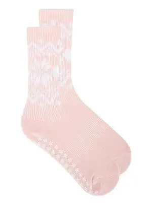 WELLBEING + BEINGWELL Fair Isle Grip Sock - Pink Tulle & White