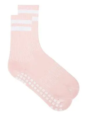 WELLBEING + BEINGWELL Striped Tube Grip Socks - Pink Tulle & White