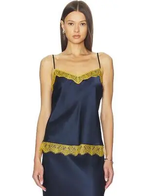 LA LIGNE Lace Trimmed Silk Camisole - Midnight & Mustard