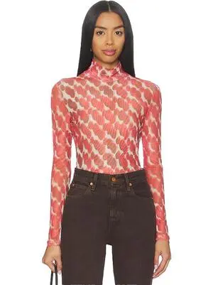 Bardot Alba Long Sleeve Mesh Top - Red Spot
