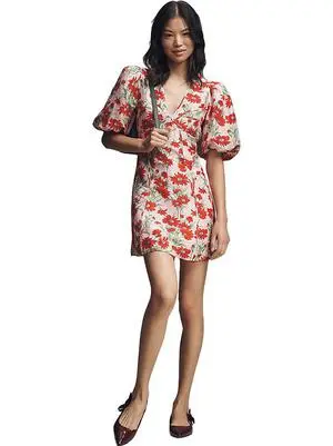 LOVAAN Adeline Linen Silk Blend Mini Dress - Aster Floral